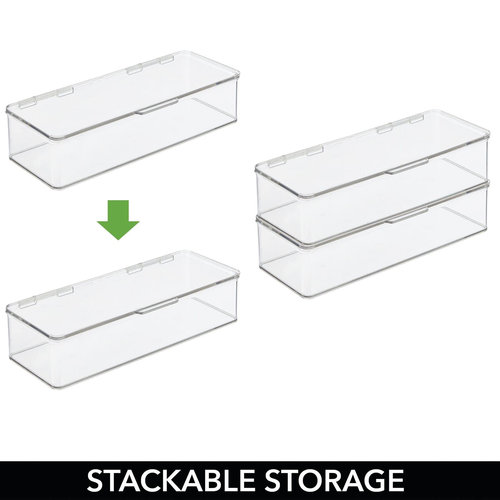 mDesign Long Plastic Cosmetic Storage Organizer Box Containers with Hinged Lid for Bedroom, Bathroom, and Vanity Shelf or Cabinet, Holds Masks, Palettes, Lotion, Astringents, or Nail Polish - Clear