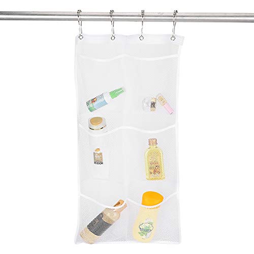 Beufee 2 Pack Mesh Hanging Shower Organizer, Bath Shower Caddy Organizer Curtains Bathroom Toiletry Wall Door Hanger Organizer with 6 Pockets