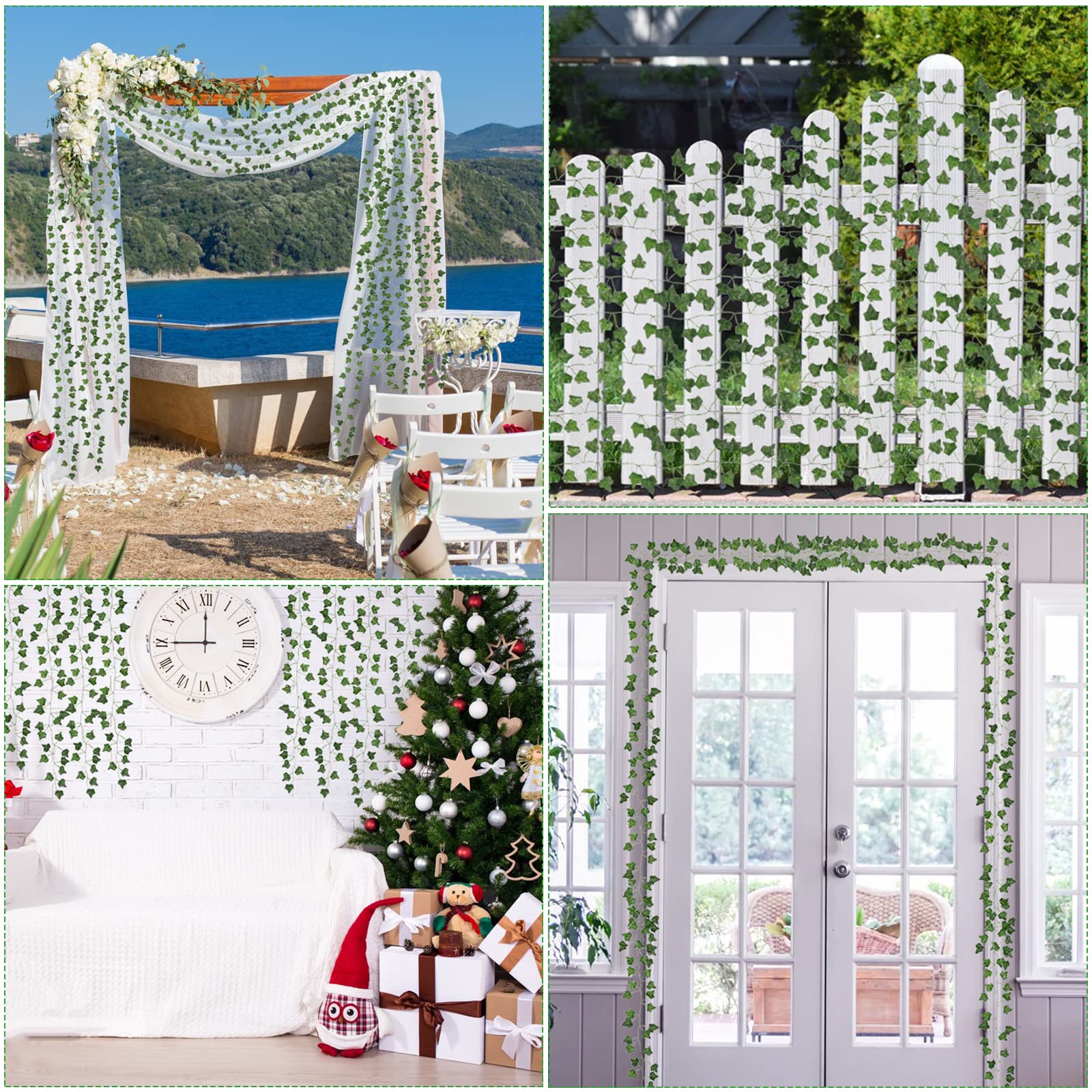EZFLOWERY 12 Strands 84 Feet Artificial Ivy Vines Leaves, Silk Garland Fake Greenery Hanging Leaf Plants for Wedding, Wall Decor, Party, Room, Garden, Home Decor - Green