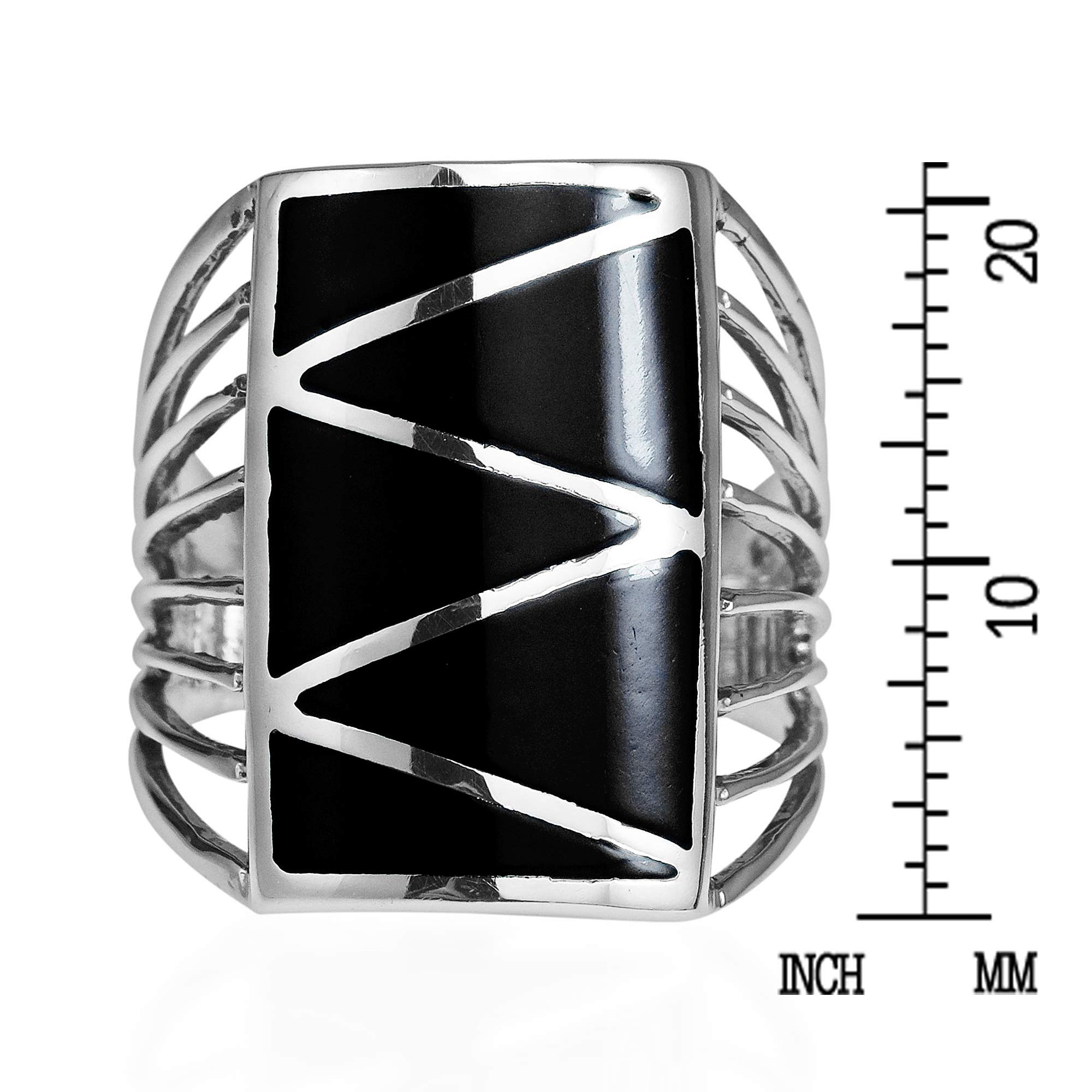 AeraVida Stripe Line Zig-Zag Simulated Black Onyx .925 Sterling Silver Ring black
