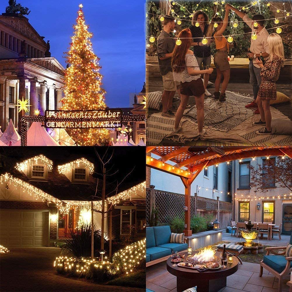Solar String Lights Outdoor YEEMATOP 60 LED 36 Feet Solar Fairy Lights with 8 Lighting Modes,Indoor String Lights Waterproof Crystal Globe Lights for Garden,Party,Wedding,Christmas Decor (Warm White)