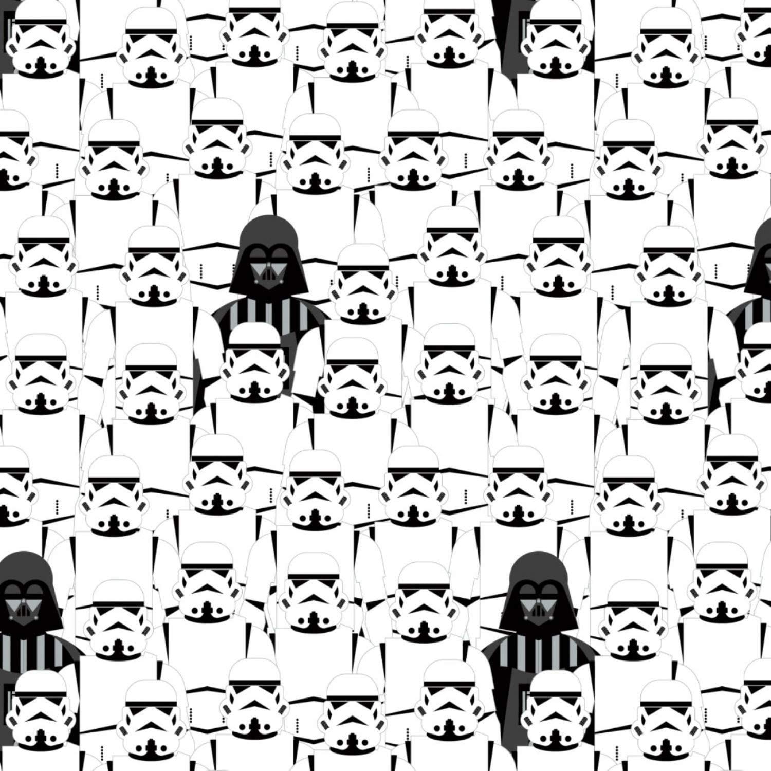 Camelot Fabrics, 44 Inches Star Wars Stormtroopers & Darth Vader Packed White/Black Premium Quality 100 Percent Cotton Fabric by 1/2 of a Yard.
