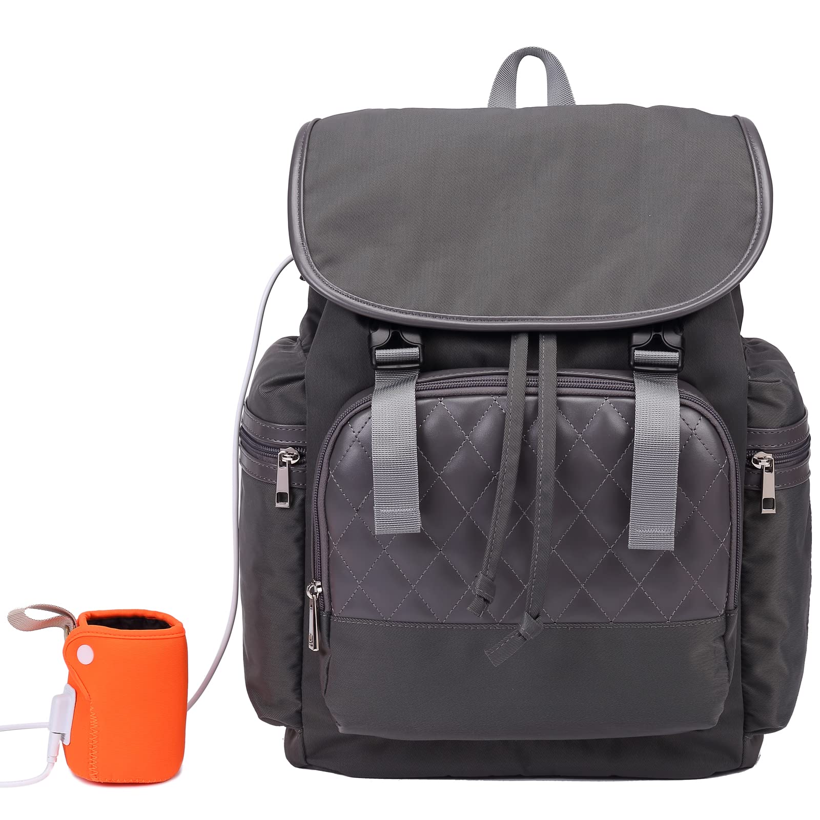 ARDIKAMA Diaper Bag Backpack Baby Diaper Bags for Mom Waterproof Travel Backpack with Charging Port Black，Heating Bottle Cover Dark Grey