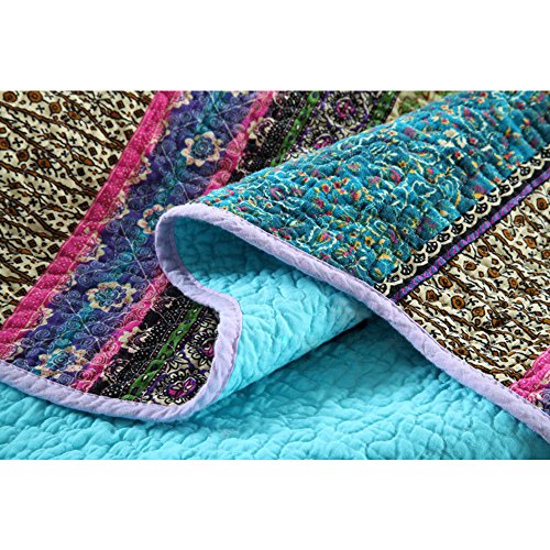NEWLAKE Striped Jacquard Style Cotton 3-Piece Patchwork Bedspread Quilt Sets, Queen Size