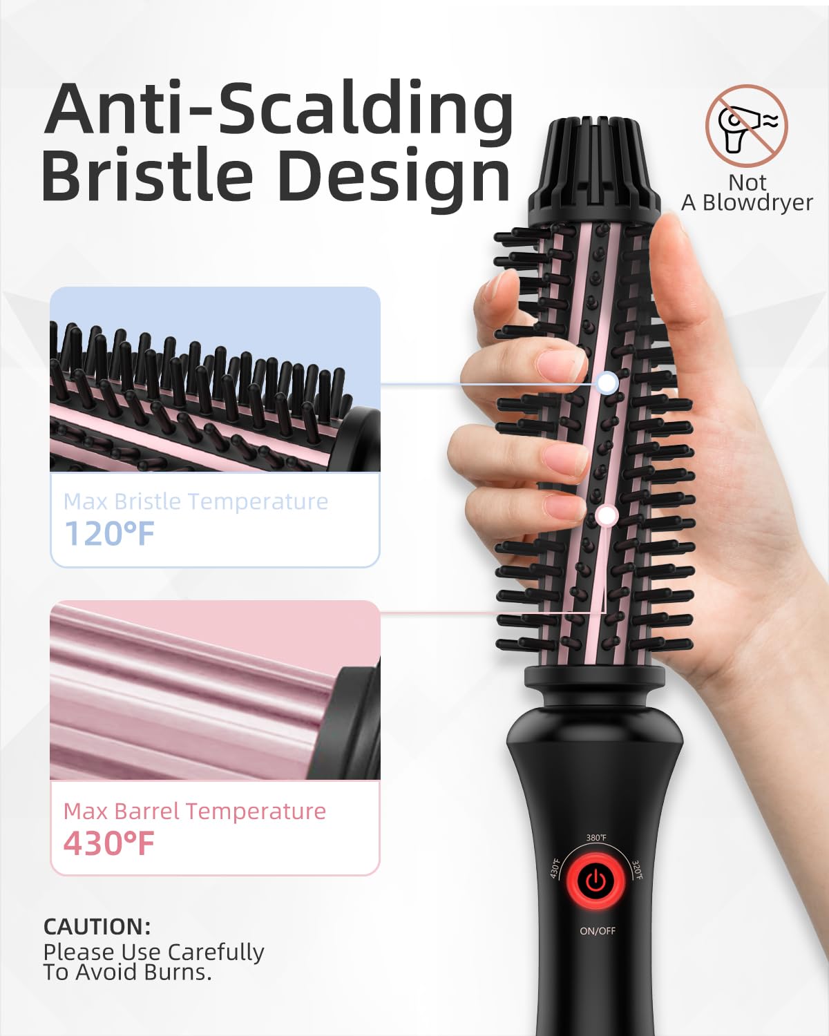 Curling Iron Brush 1 Inch, Heated Styling Round Brush Curling Iron Travel Dual Voltage,3 Temps Anti-Scald Hot Curling Brush Culer for Short Hair