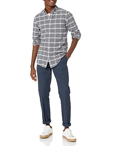 Amazon Essentials Men's Regular-Fit Long-Sleeve Pocket Oxford Shirt, Grey White Windowpane, X-Large