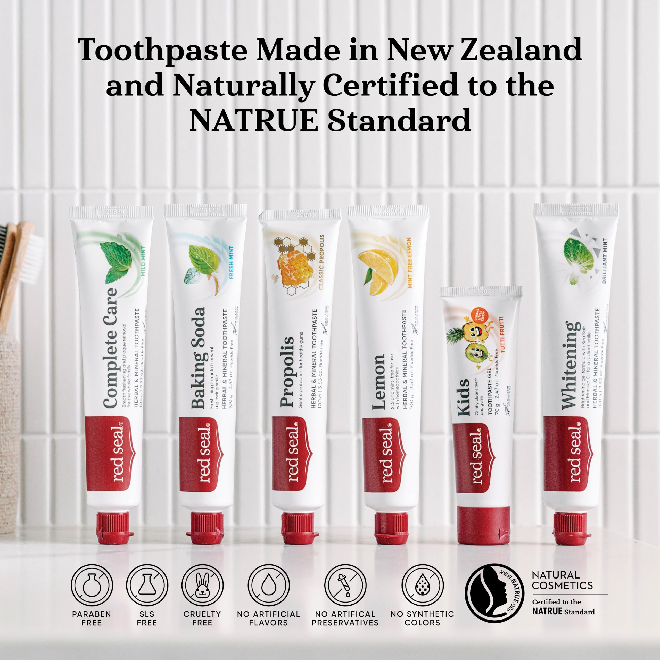 Red Seal Lemon Toothpaste, Friendly Mint Free for Adults with Mint Aversions, Fluoride Free, No SLS, Fresh Citrus Flavor β Refreshing Natural Lemon Flavored Toothpaste, No Mint Flavor 3.5oz