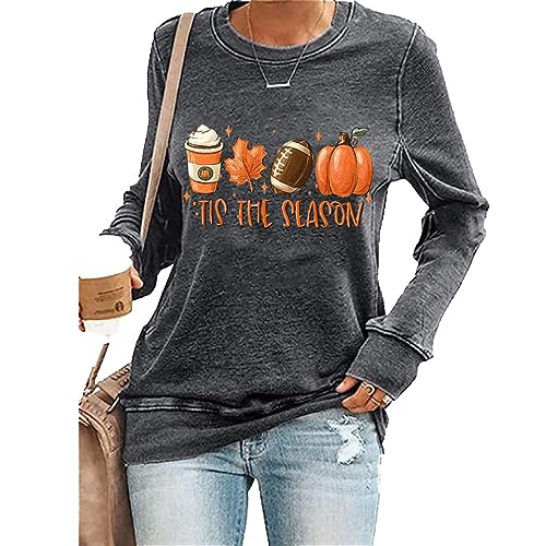 fiogomis Tis the Season Sweatshirt Tis the Season Football Shirt Tis the Season Football Latte Leaves Pumpkin Fall Sweatshirt Game Day Sweatshirt Football Shirts For Women Game Day Long Tee