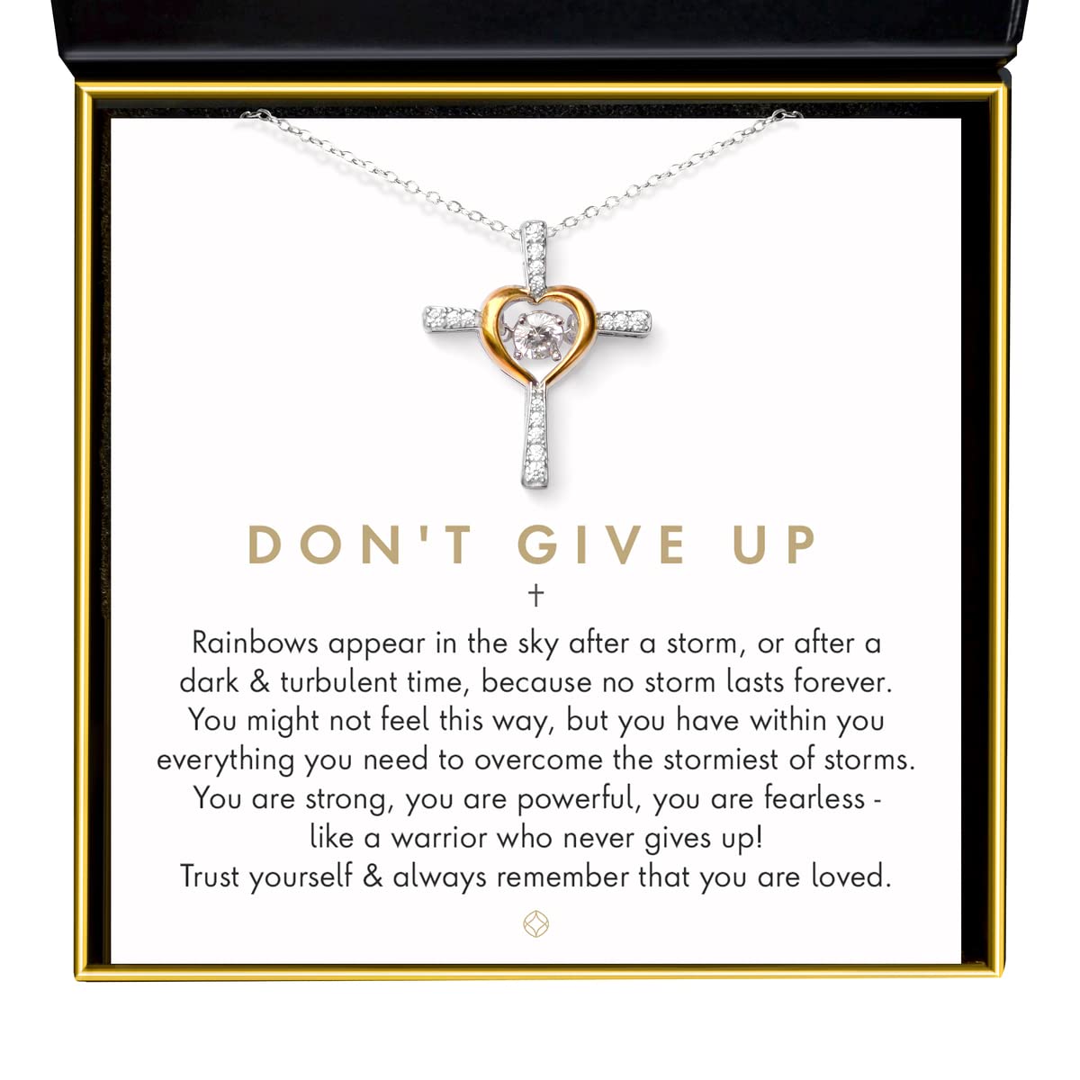 Aphrodite's Encouragement Gifts for Women, Cross Necklace Gift for a Fighter, Don’t Give Up,Dancing Crystal Heart Cross Necklace Gift Set, 925 Sterling Silver, Sterling Silver, Cubic Zirconia