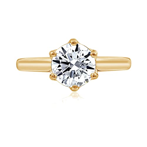 Amazon Essentials Amazon Colelction Platinum-Plated Sterling Silver Infinite Elements Cubic Zirconia Round Solitaire Ring, Yellow-gold-plated, Size 6 (previously Amazon Collection)
