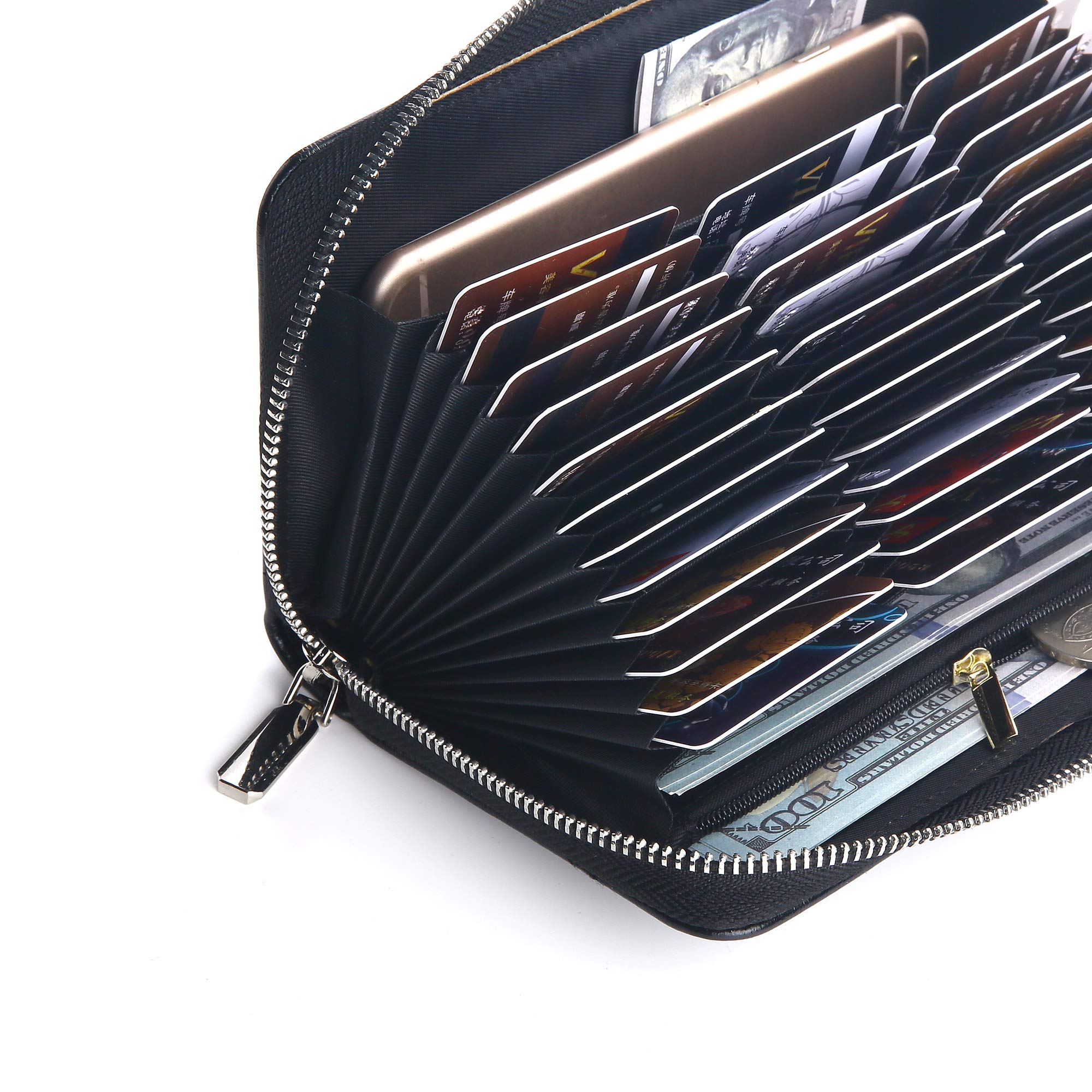 Buvelife Credit Card Wallet Leather RFID Wallet for Women, Huge Storage Capacity Purse Wristlet (Black-Updated)