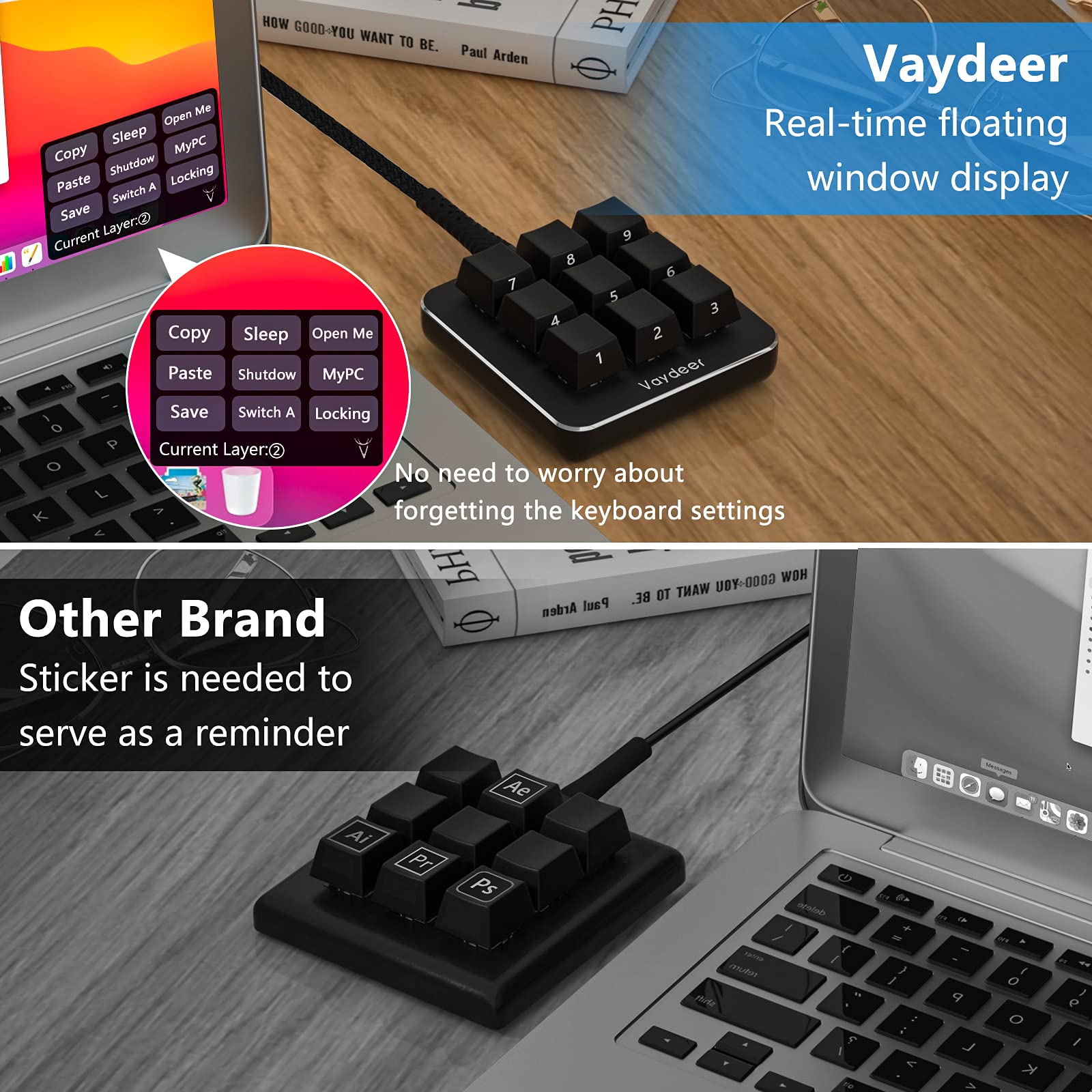 One Handed Macro Mechanical Keyboard,Multifunctional Mechanical Gaming Keypad with 9 Fully Programmable Keys Support NKRO, Hotkeys, One-Click Start, Floating Window and Macro for OS,Windows,Vista