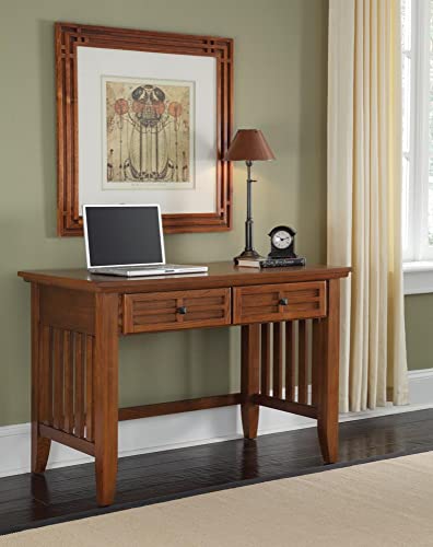 Home Styles Arts and Crafts Mission Style Student Desk Crafted from Hardwoods with Cottage Oak Finish, Black Finished Hardware, Slightly Flared Legs, Two Storage Drawers, Without Hutch