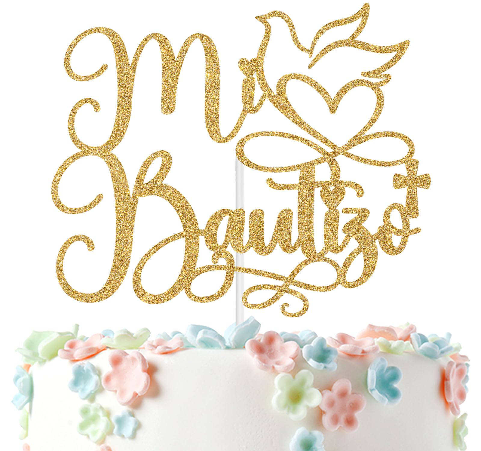 Mi Bautizo Cake Topper, Spanish First Holy Communion, My Baptism Day, Bridal Shower/Wedding/Baptism/Christening Baby Shower Party Decorations, Gold Glitter