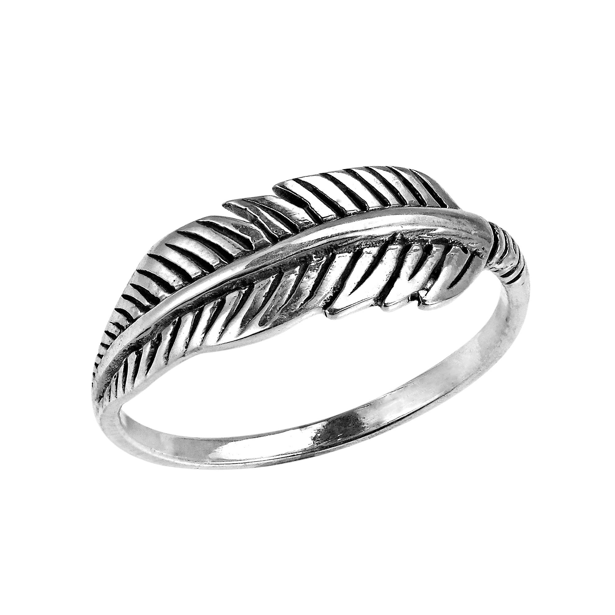 AeraVida Vintage Chic Feather Leaf Unisex .925 Sterling Silver Band Ring (6)