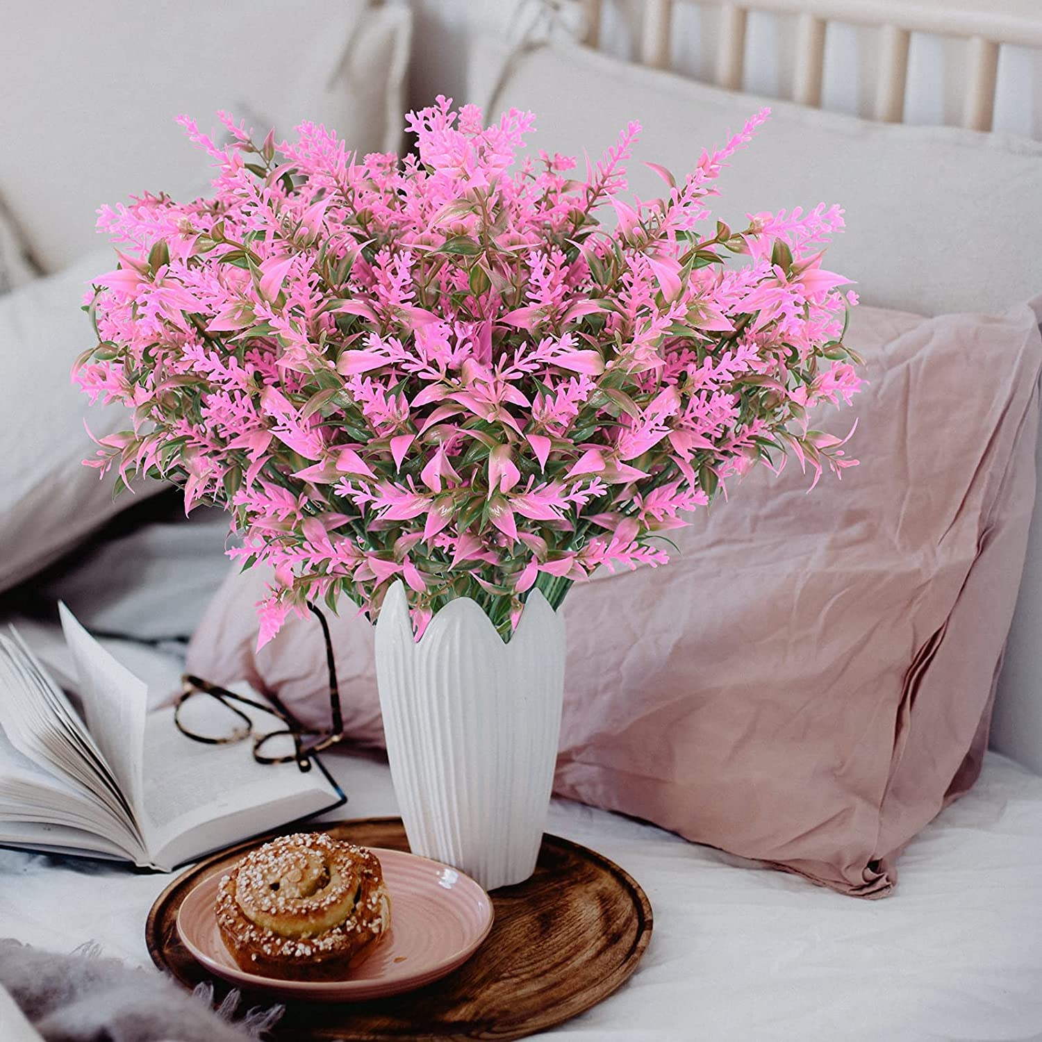 Fake Flowers Artificial Lavender - Bioc 10 Bundles UV Resistant Bouquets Plastic Plants Real Touch Flowers for Wedding Home Garden Window DIY Indoor Outdoor Decor (Red)