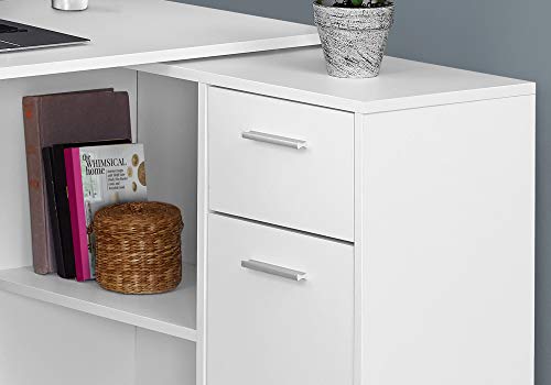 Monarch Specialties Workstation with Storage Shelves and Cabinet for Home & Office-Contemporary Style L Shaped Computer Desk, 46" L, White