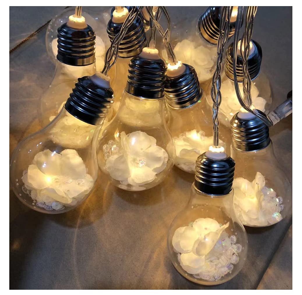 Thegreen Globe String Light led with Sparkles and Flowers Plug in Wall, 9 Light Bulb with Extension + Female Plug a Decorative Lights for Bedroom, Patio, Garden and Waterproof