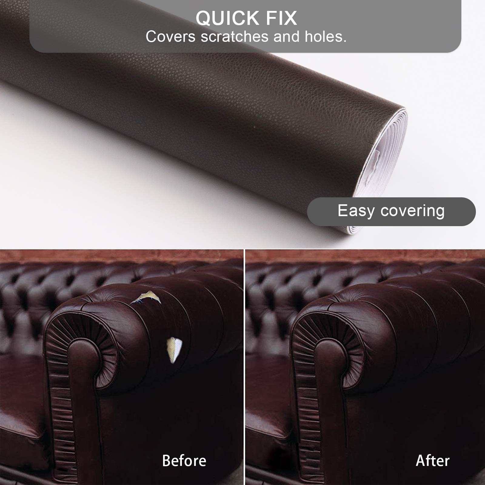 BSZHTECH Leather Repair Tape Self-Adhesive Leather Repair Patch for Couch Furniture Sofas Car Seats Advanced PU Vinyl Leather Repair Kit (Dark Brown, 3.9X79 inch)