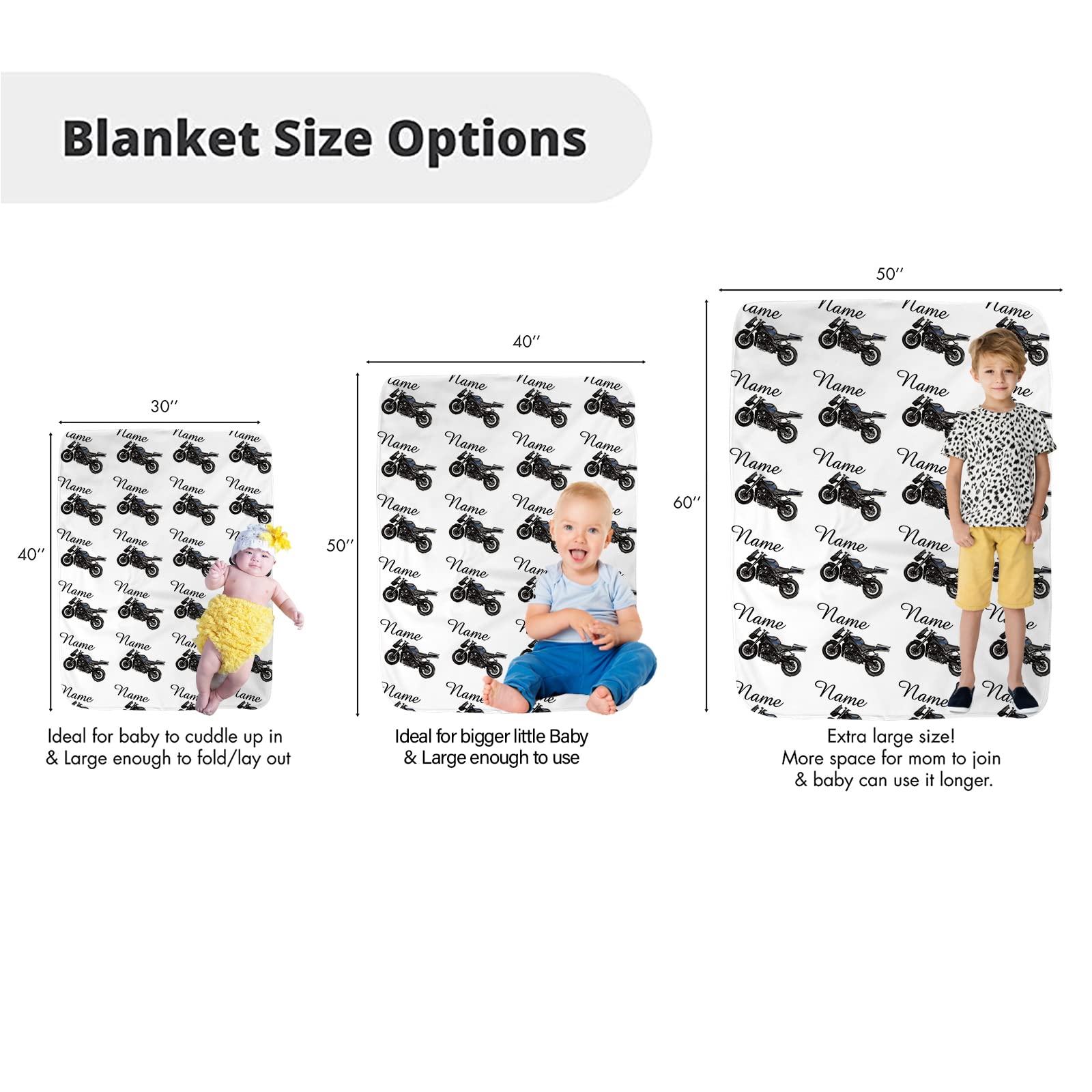 Custom Motorcycle Soft Minky Baby Blankets with Name, Personalized Dirt Bike Baby Blanket for Boys Kids, Motocross Name Blanket, Soft Plush Toddler Blankets for Infant Babies