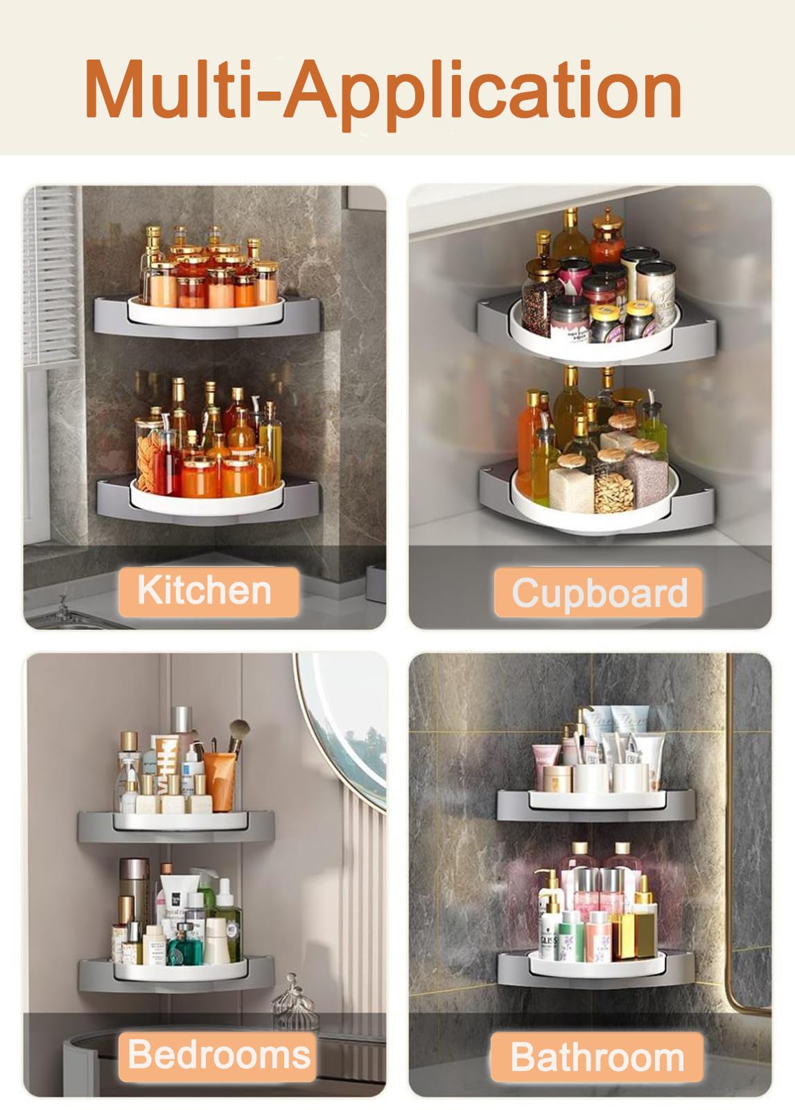 GJFASGF 2 Pack Shower Caddy Corner, 360° Rotate Shower Organizer Shelve, Lazy Susan Organizer Turntable, No Drilling Required Corner Rack, Shelf Storage Basket Wall Mounted for Bathroom Kitchen