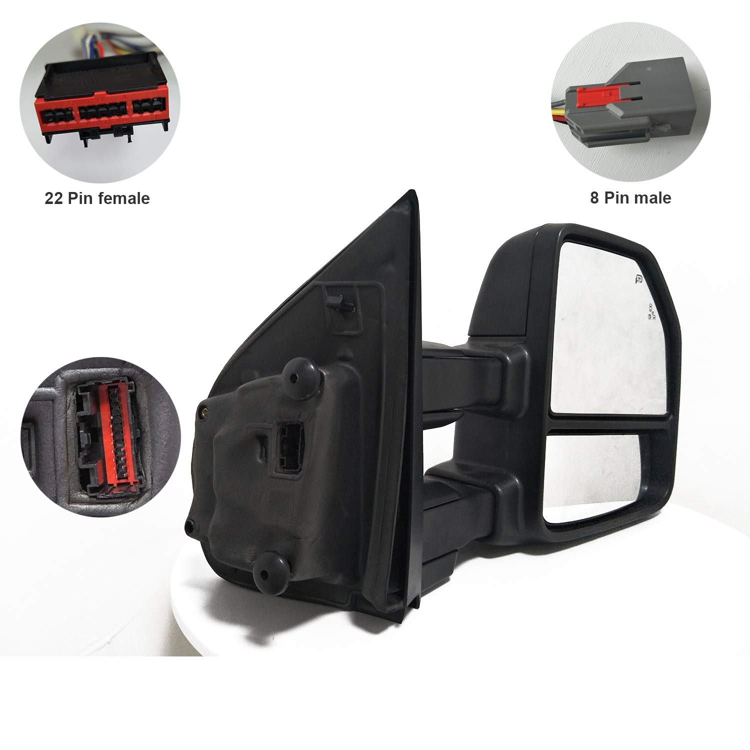 AERDM New F150 Towing Mirrors fit 2015-2018 with Auxiliary/Puddle Lights Signal Indicator and Linear arrow light Power Operation Heated Black Housing with 22pin to 8pin adapter