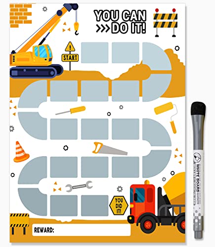 Excavator Magnetic Dry Erase Chore Chart for Kids, Excavator Task Reward Chore Behavior Chart -Magnetic Chore Chart for Kids Multiple Kids- Good Behavior Chart for Kids at Home 8 x 10 inch