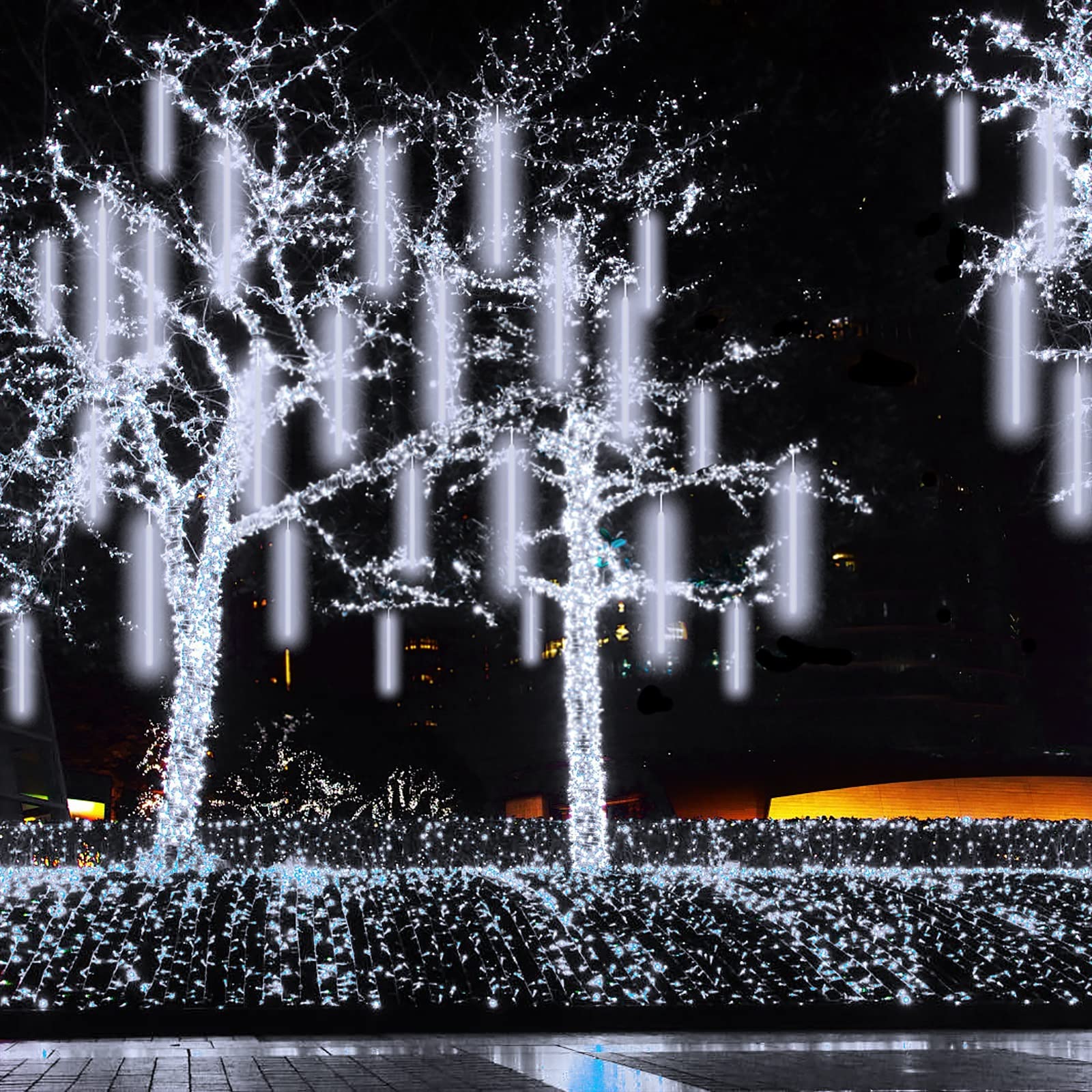 Falling Rain Drop 30cm 8 Tubes 240 LED Waterproof Outdoor Christmas Lights Cascading Icicle String Light for Indoor Outdoor Wedding Garden Tree Home Decor, White