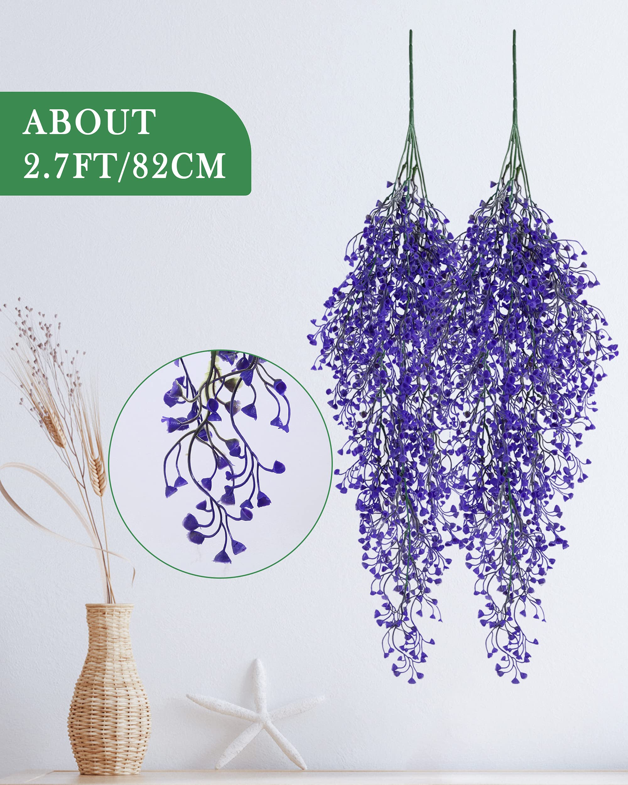 Omldggr 2 Pieces Artificial Hanging Vine Purple Fake Ivy Flower Hanging Willow Vine for Home Garden Office Wedding Decor (82cm)