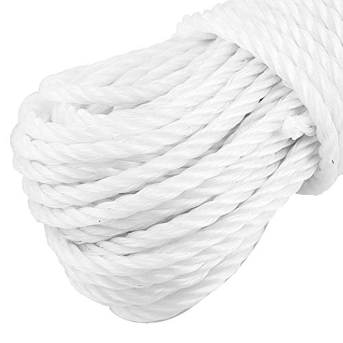 Beufee 20m Clothesline, Camping Clothesline, Durable Travel Clothes Line Rope, Portable Clothes Drying Line Outdoor Climbing Rope for Garden Camping(White)