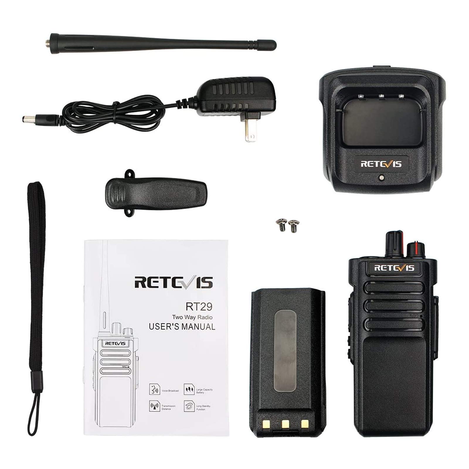 Retevis RT29 Two Way Radio, Heavy Duty 2 Way Radio, Walkie Talkies Long Range Rechargeable with 3200mAh, Fall-Resistant, for Construction School(6 Pack)