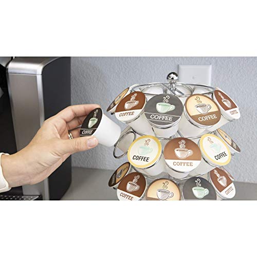 Nifty K Cup Holder – Compatible with K-Cups, Coffee Pod Carousel | 40 K Cup Holder, Spins 360-Degrees, Lazy Susan Platform, Modern Chrome Design, Home or Office Kitchen Counter Organizer