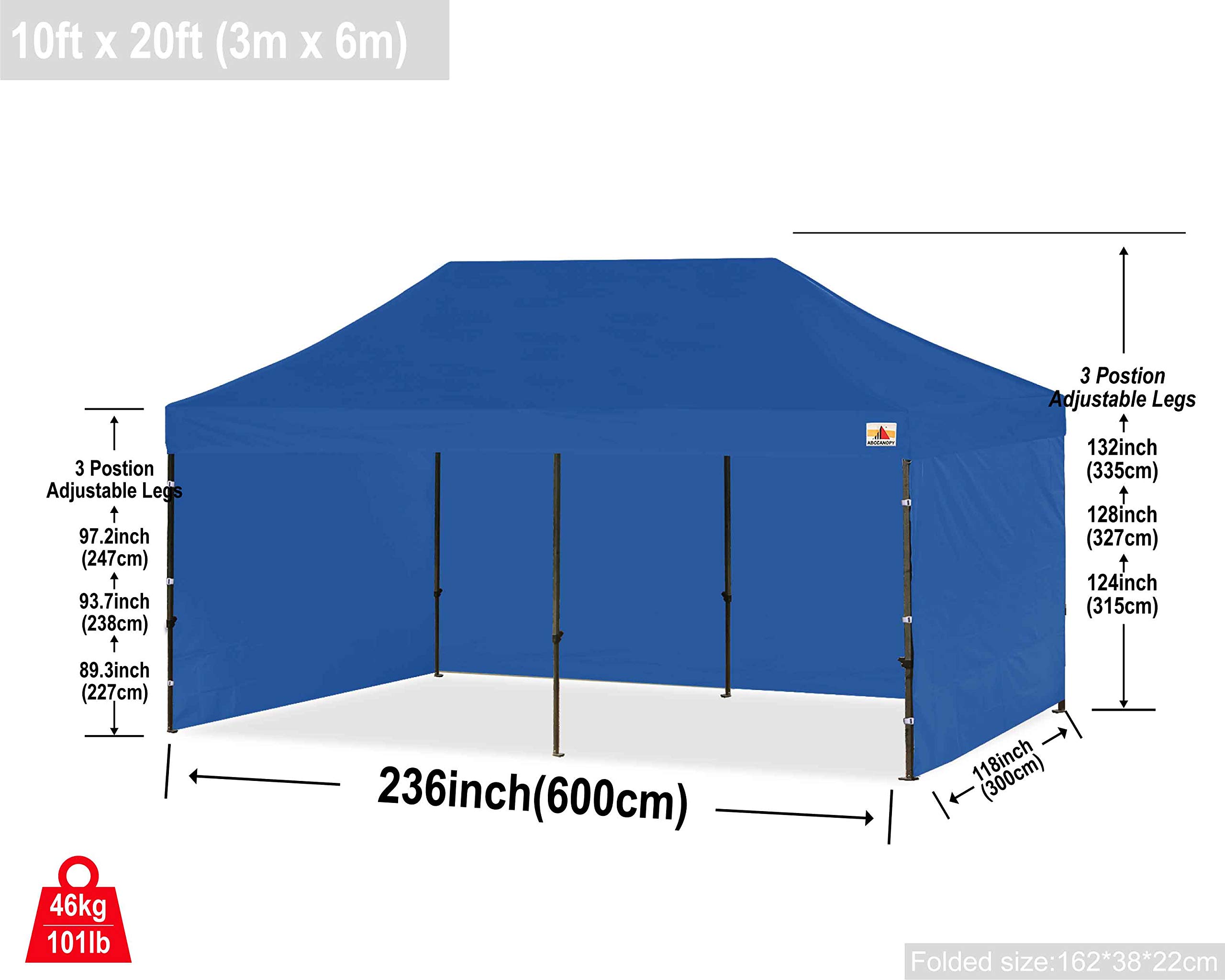 ABCCANOPY Heavy Duty Easy Pop up Canopy Tent with Sidewalls 10x20, Navy Blue
