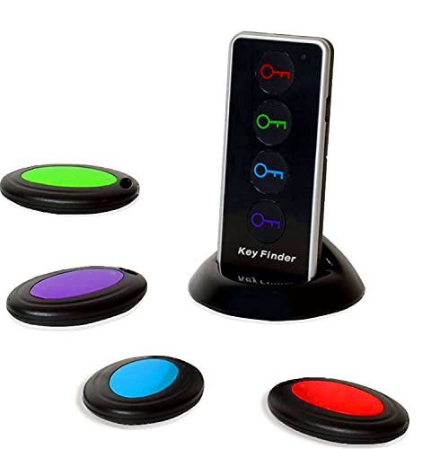 JTD Wireless RF Item Locator/Key Finder with LED flashlight and base support. With 4 Receivers Key Finder-Wireless key RF locator, Remote Control, Pet, Cell, Wireless RF Remote Item, Wallet Locator. (4 Receivers)