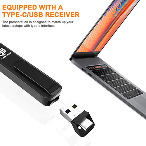 Wireless Presenter, AMERTEER RF 2.4GHz USB and Type-C Presentation Remote with Hyperlink &Volume Control PowerPoint Remote Clicker for Mac Book/Air/Pro