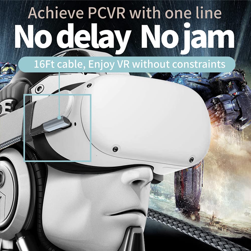 BWWNBY Travel Fast Charging Durable Link Cable Portable Gaming PC for Oculus Quest 2(Gray,Size:5m)