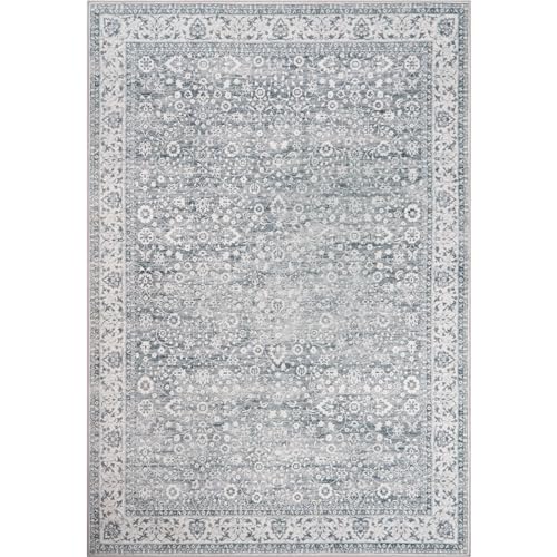 Area Rugs for Living Room - 5x7, Boho Non-Slip Low Pile Carpet Machine Washable Rugs for Bedroom, Farmhouse, Office, Dining Room (Grey)
