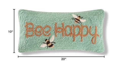 C&F Home Bee Happy Bumble Bee Green Yellow Garden Summer Decor Decoration Handmade Hooked Handmade Small Petite Accent Throw Pillow 10" x 20" Yellow