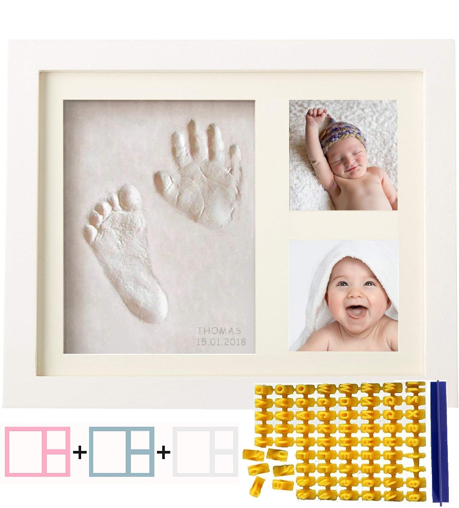 Personalized Baby Handprint and Footprint Kit (NO Mold) | Unique Baby Shower & New Mom Gift with Box | Baby Registry Must Have for Newborn Boy & Girl | DIY Photo Frame Keepsake | Nursery Room Decor