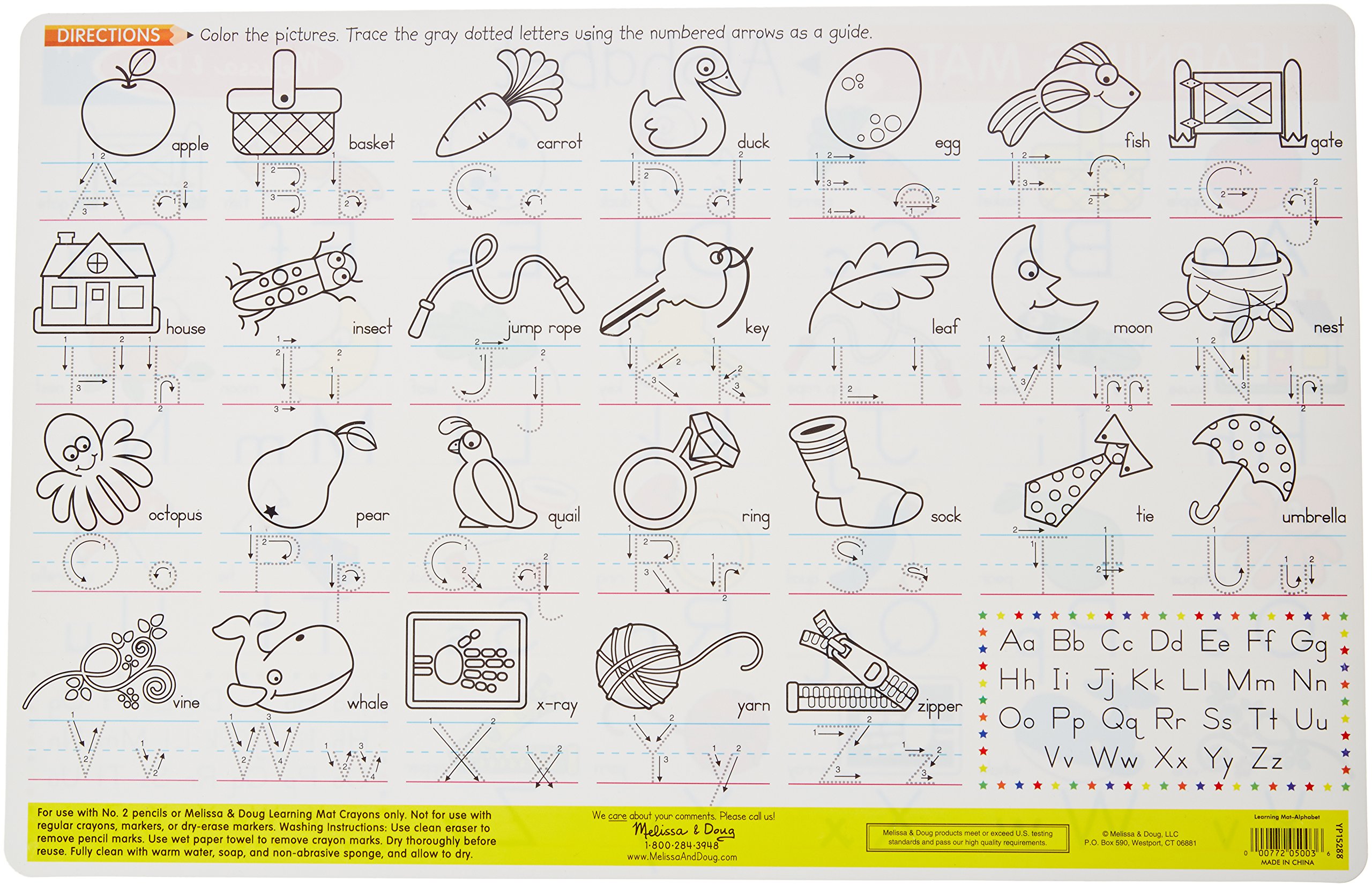 Melissa & Doug Letters & Words Write-a-Mat w/ Crayon Bundle for Ages 4 to 5+: Alphabets, Phonics & Handwriting - The Straight Edge Series