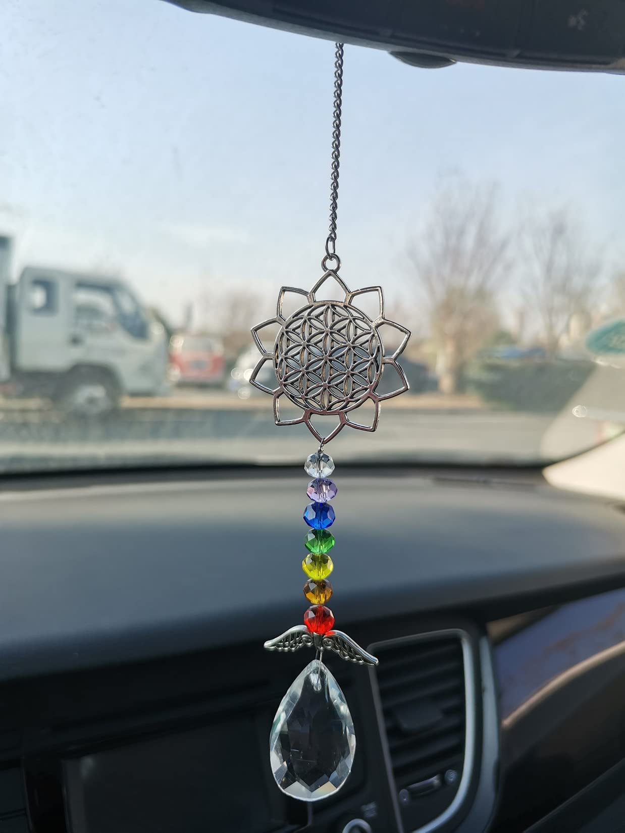 Healing Crystal Car Hanging Flower of Life Accessories Rearview Mirror Window Garden Decorations Wall Home Decor Ornaments