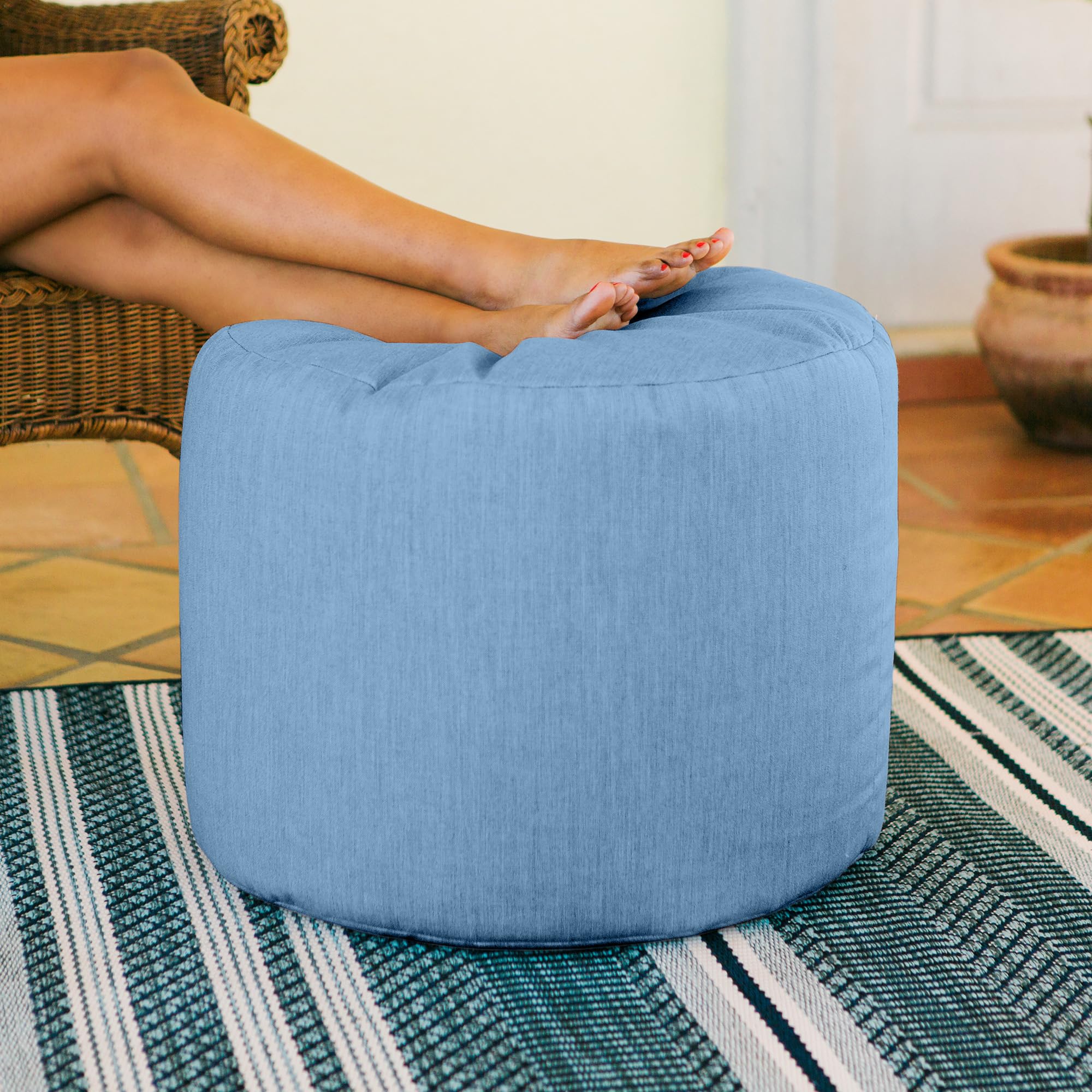 Jaxx Spring Outdoor Ottoman/Side Table, Premium Sunbrella, Ocean