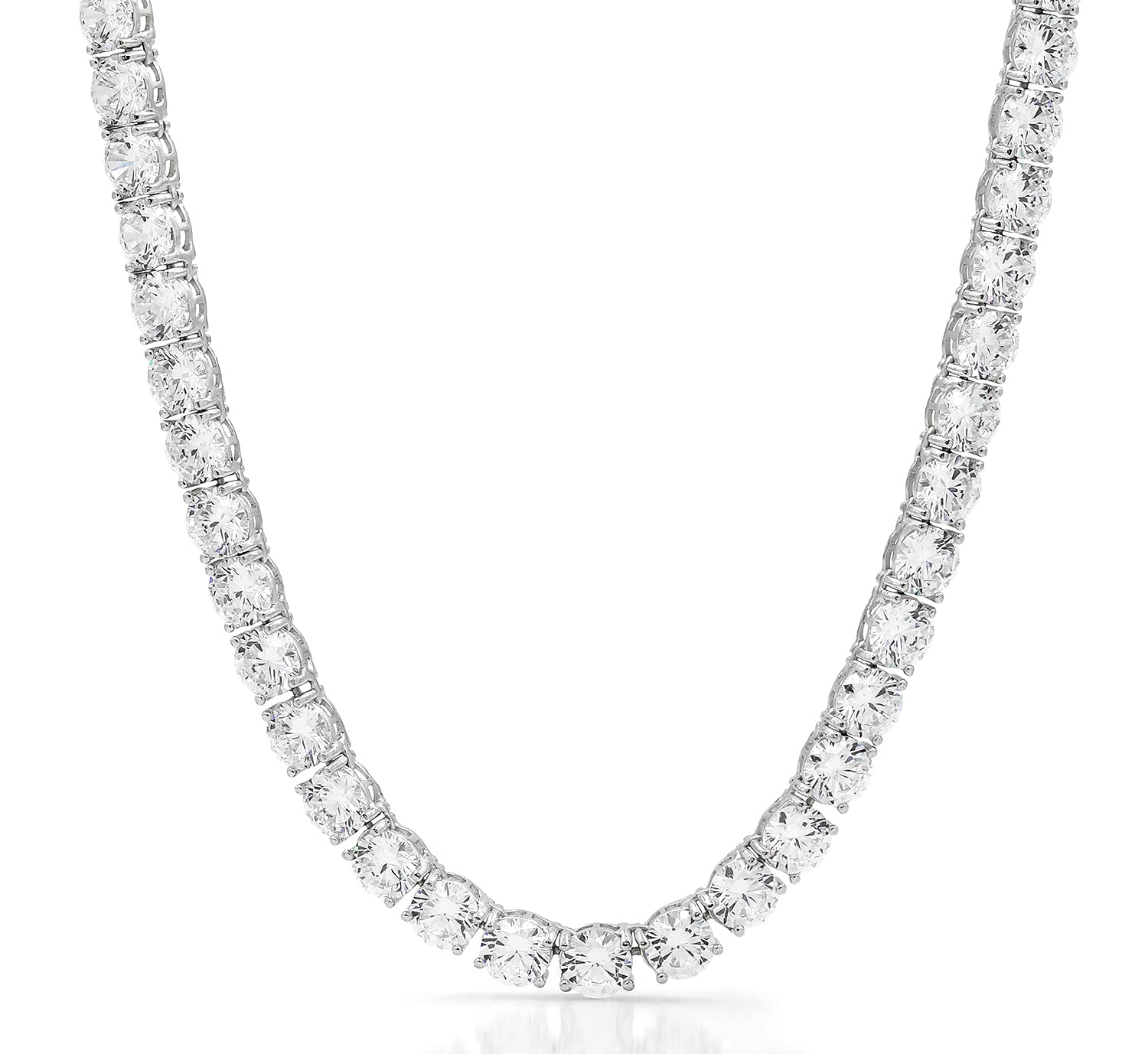 Giorgio Bergamo 925 Sterling Silver 5mm Tennis Necklace, Iced Out Round Cut CZ Cubic Zirconia Rhodium Plated Link Chain, (20)