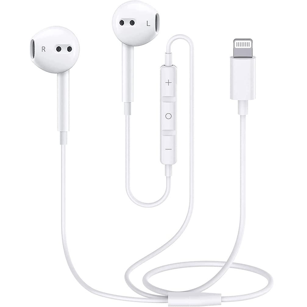 Apple Earbuds iPhone Headphones [Apple MFi Certified] Earphones with Lightning Connector (Built-in Microphone & Volume Control) Compatible with iPhone 14/13/12/11/XR/XS/X/8/7 Support All iOS Systems