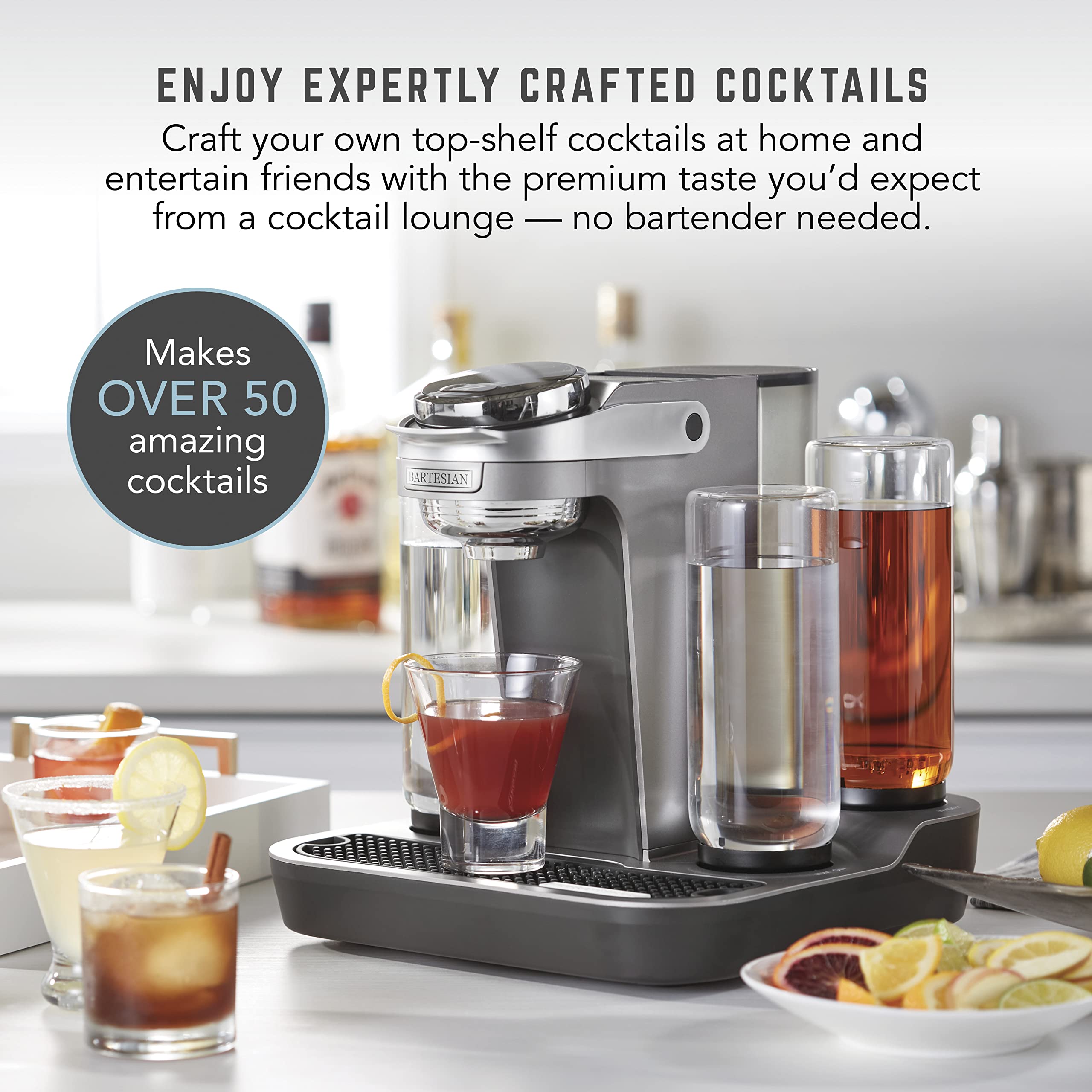 Bartesian Professional Cocktail Machine, 5 Premium Glass Bottles, 55306 (Renewed)