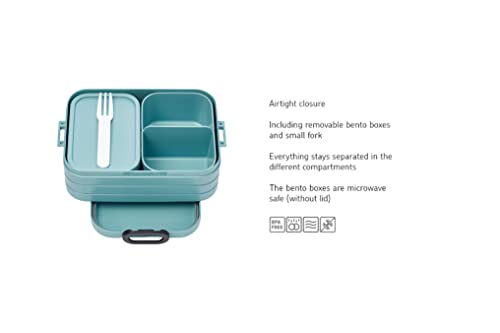 MEPAL, Bento Lunch Box Midi with 2 Compartments for Food Storage, a Detachable Box Including a Fork, Portable, BPA Free, Nordic Green, Holds 30.4 oz, 1 Count