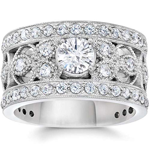 ABHI 7 5/8 Ct Round Diamond Antique Vintage Art Deco Wedding Band 14K White Gold Over