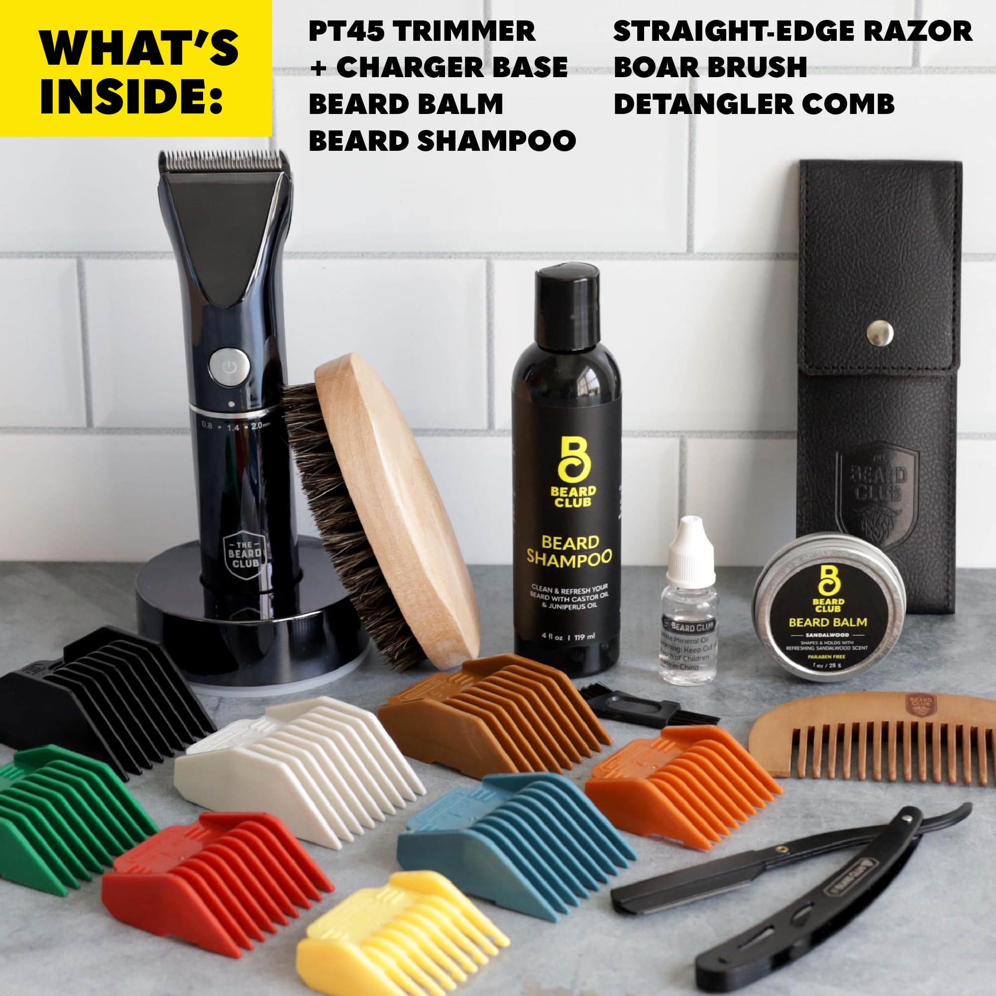 The Beard Club Mens Grooming Kit & PT45 Beard Trimmer for Men - Professional Cordless Electric Beard Hair & Moustache Trimmer, Straight Razor, Beard Shampoo, Balm, Beard Brush & Comb - Beard Kit Gift