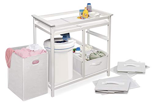Modern Baby Changing Table with Laundry Hamper, 3 Storage Baskets, and Pad