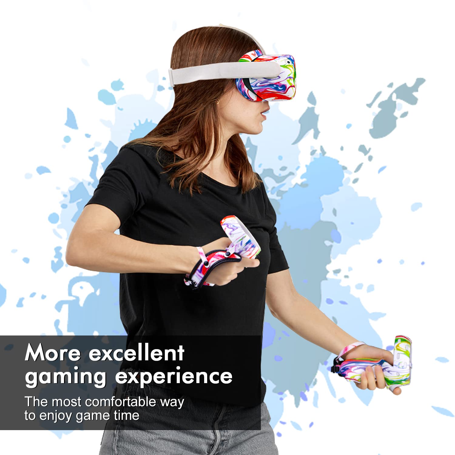 Accessories for Oculus Quest 2, YIZEIJOB VR Silicone Protective Cover Skin Set for Meta Quest 2 - White Painting Version